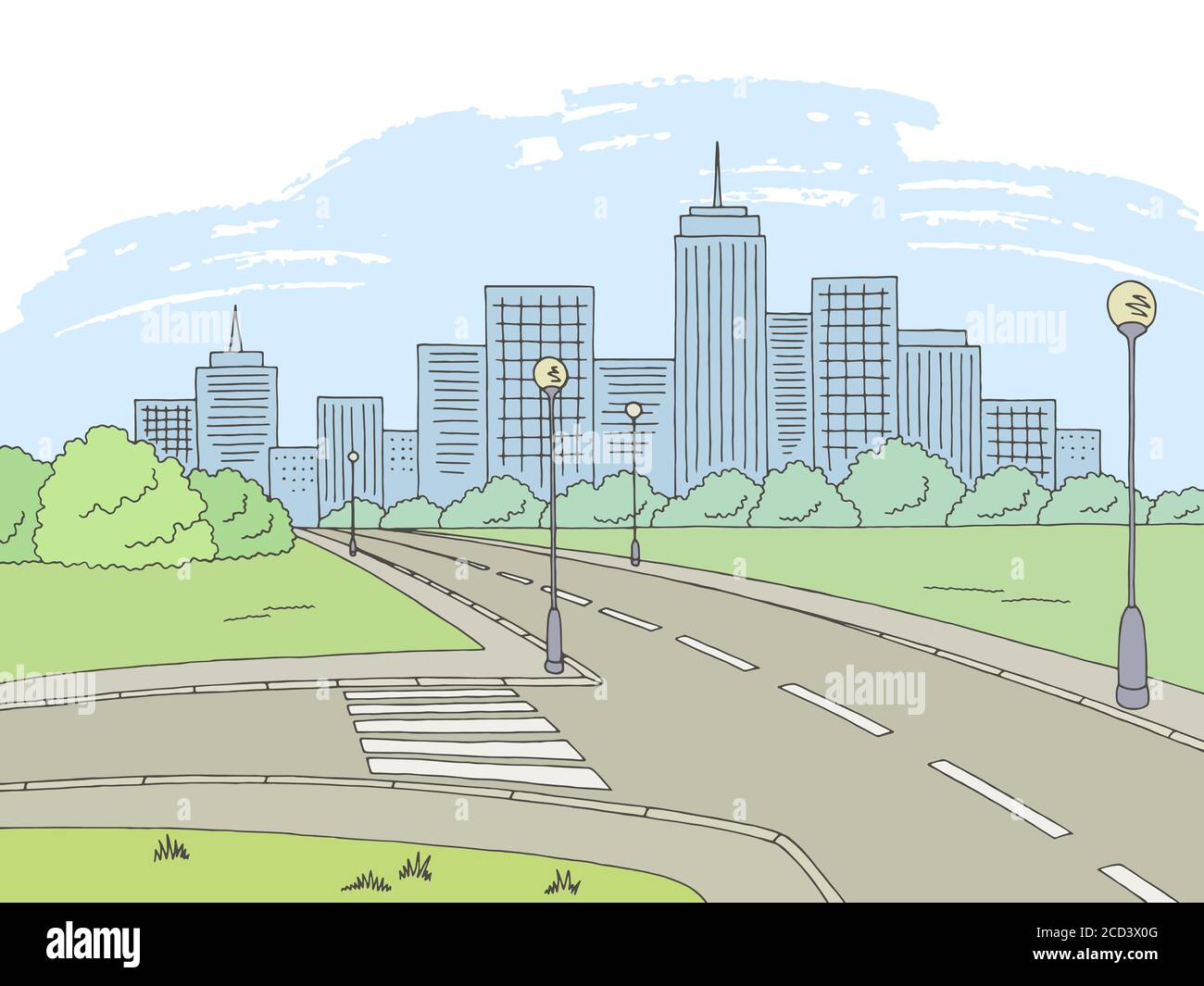 Street road graphic color city landscape sketch illustration vector ...