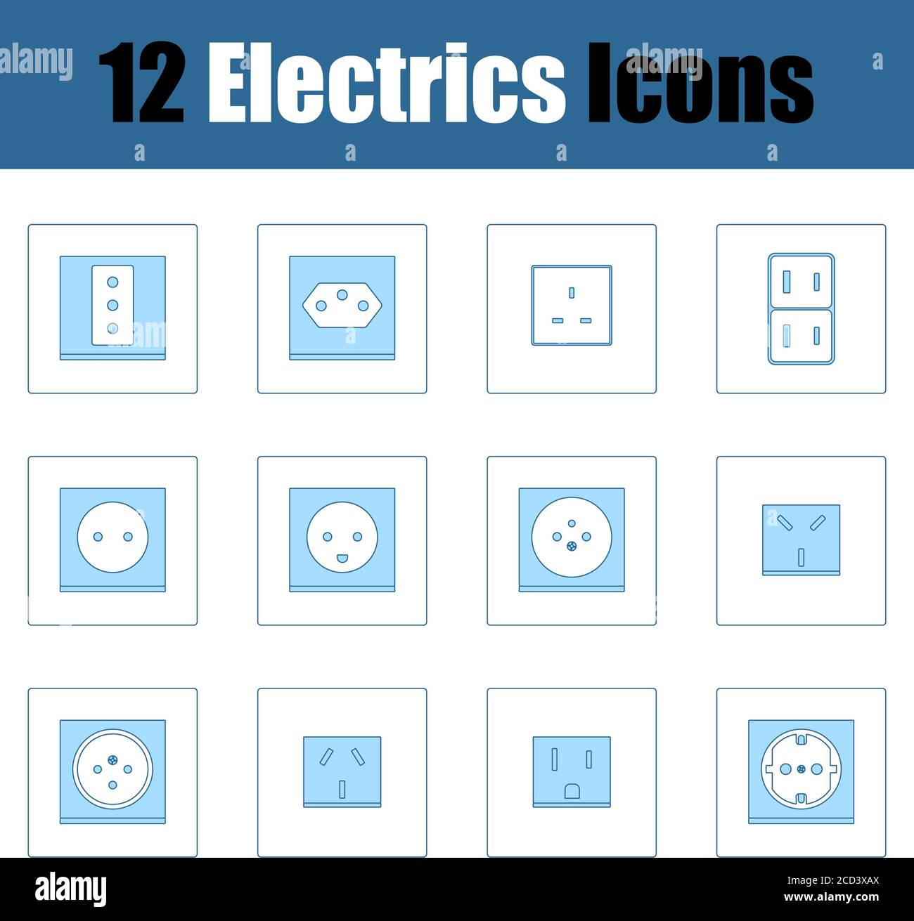 Electrics Icon Set. Thin Line With Blue Fill Design. Vector ...