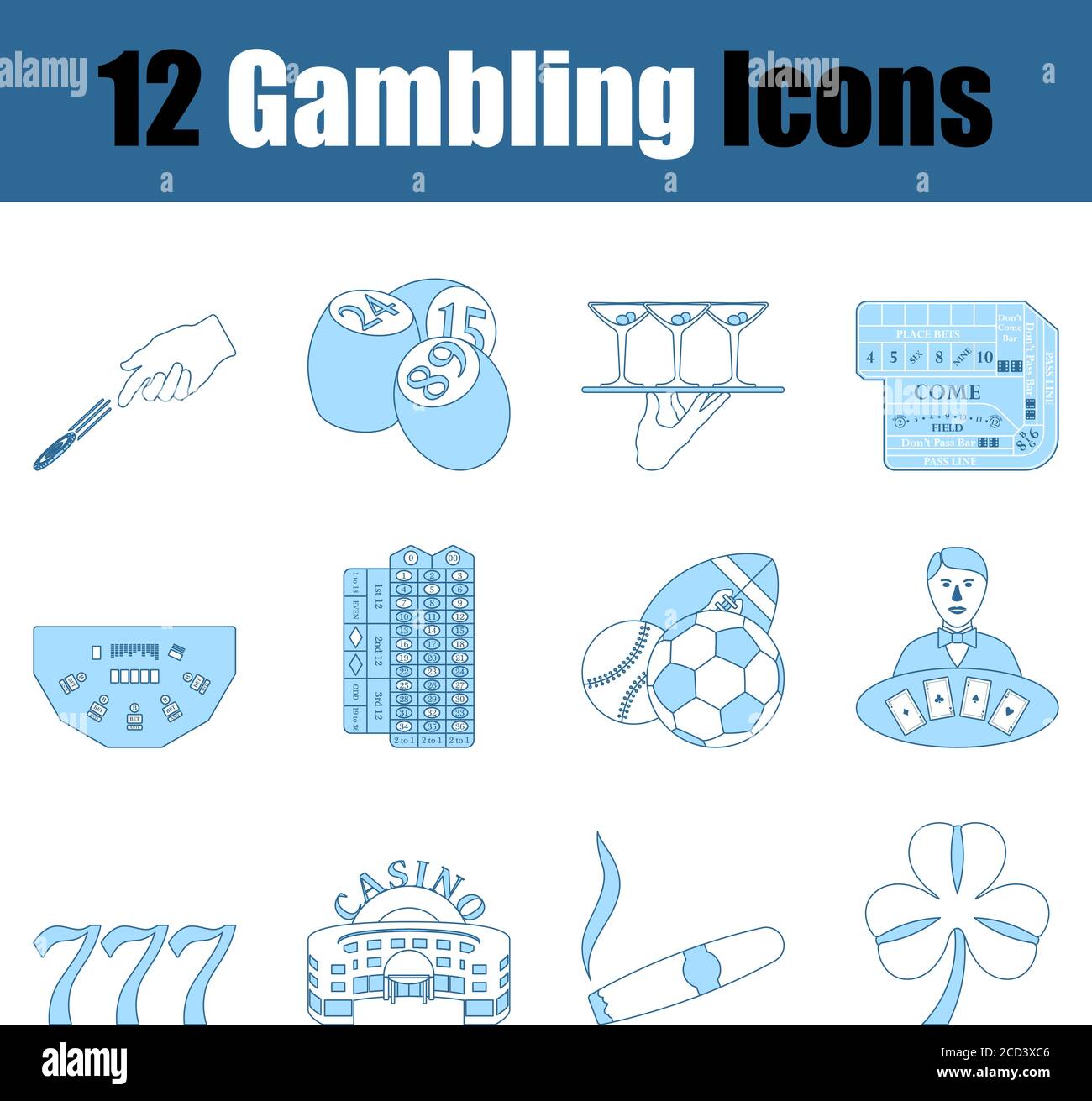 Gambling Icon Set. Thin Line With Blue Fill Design. Vector Illustration ...