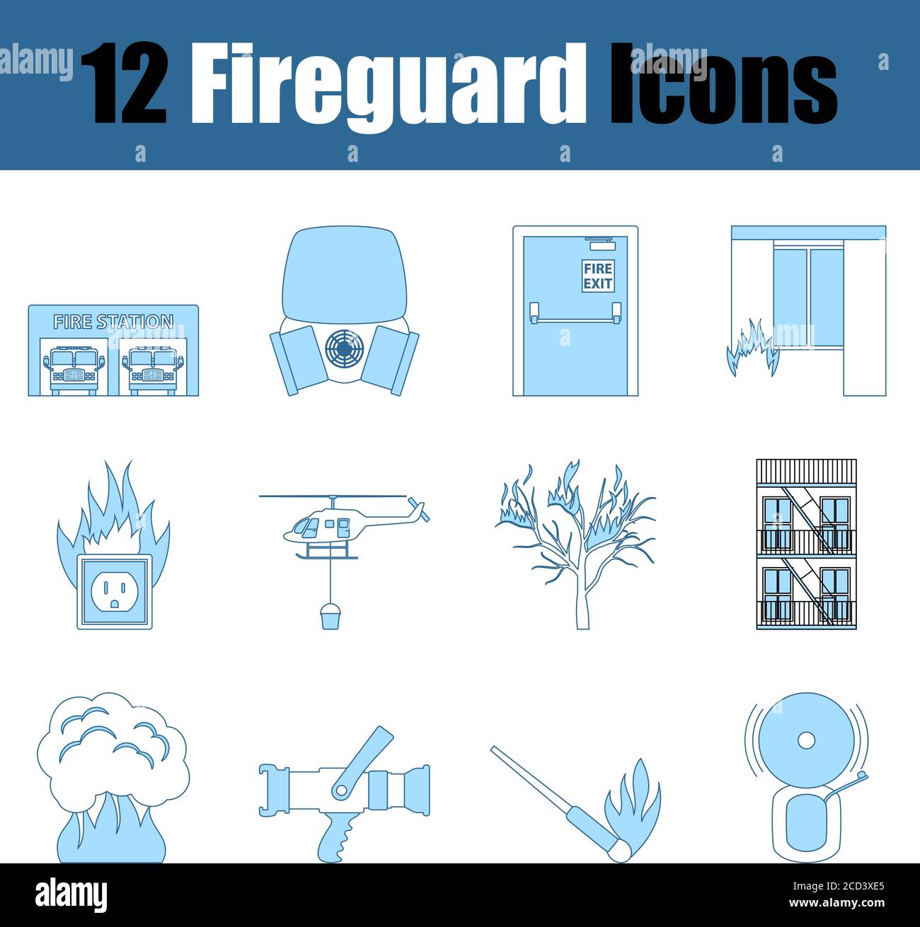 Fireguard Icon Set. Thin Line With Blue Fill Design. Vector ...