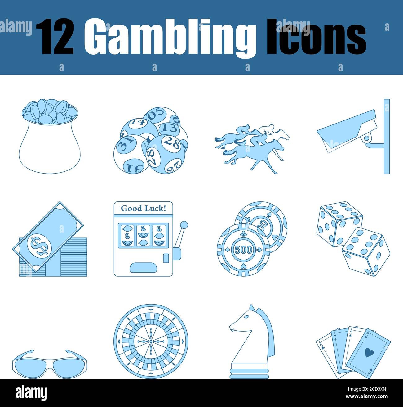 Gambling Icon Set. Thin Line With Blue Fill Design. Vector Illustration ...