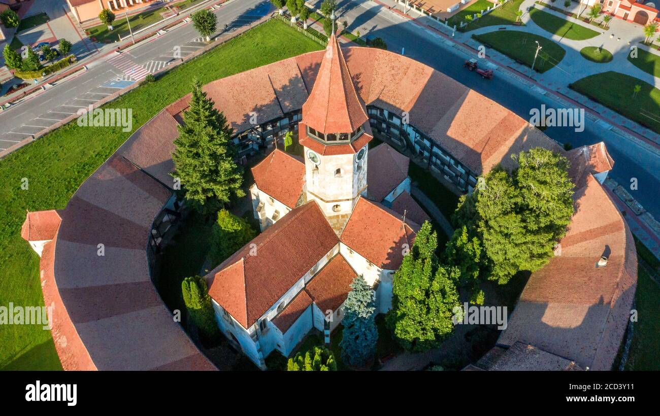 Aerial view of Prejmer fortified Church. UNESCO world heritage site ...