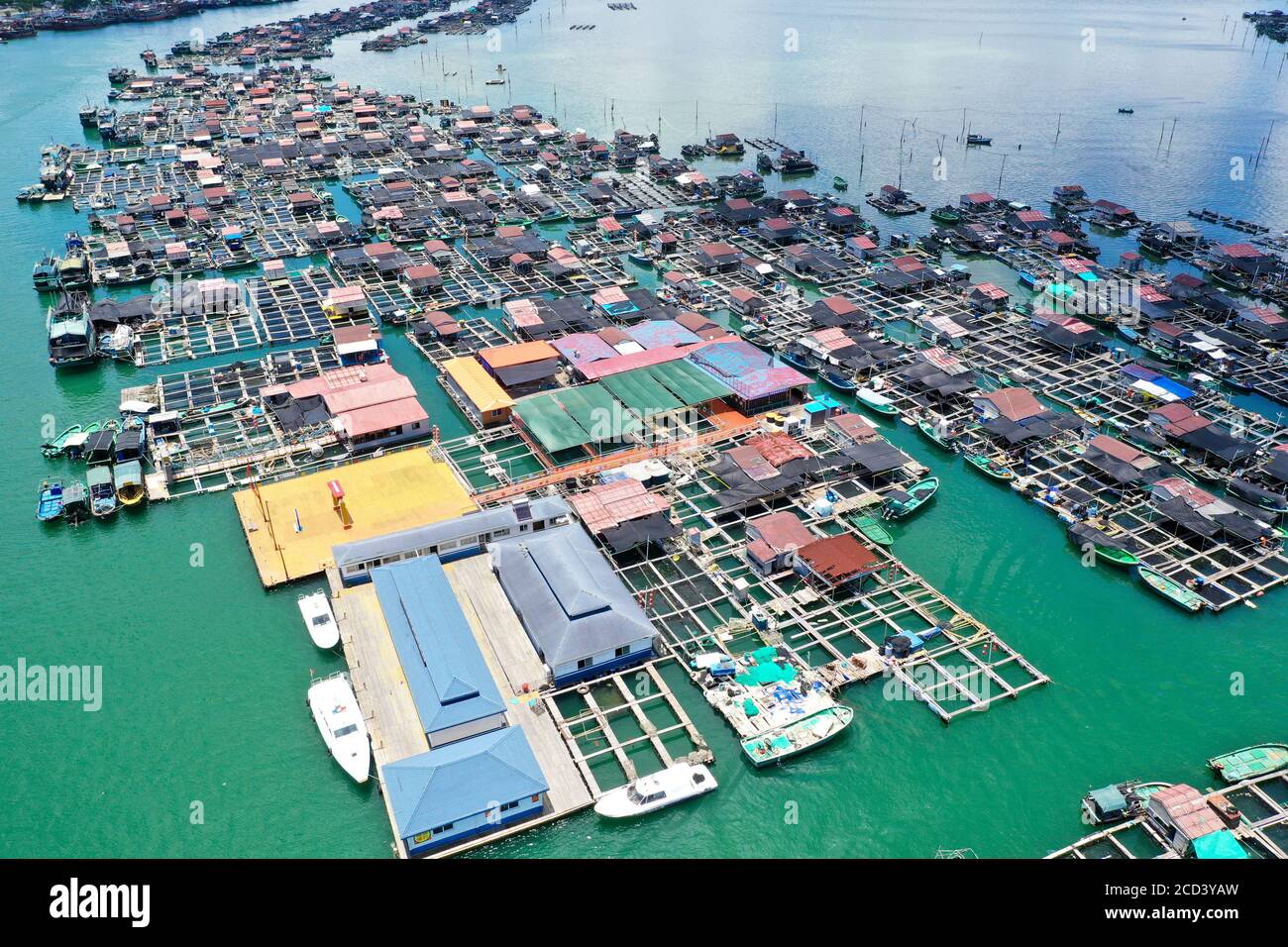 Aerial view of the houses of Tanka people, an ethnic group in Southern ...