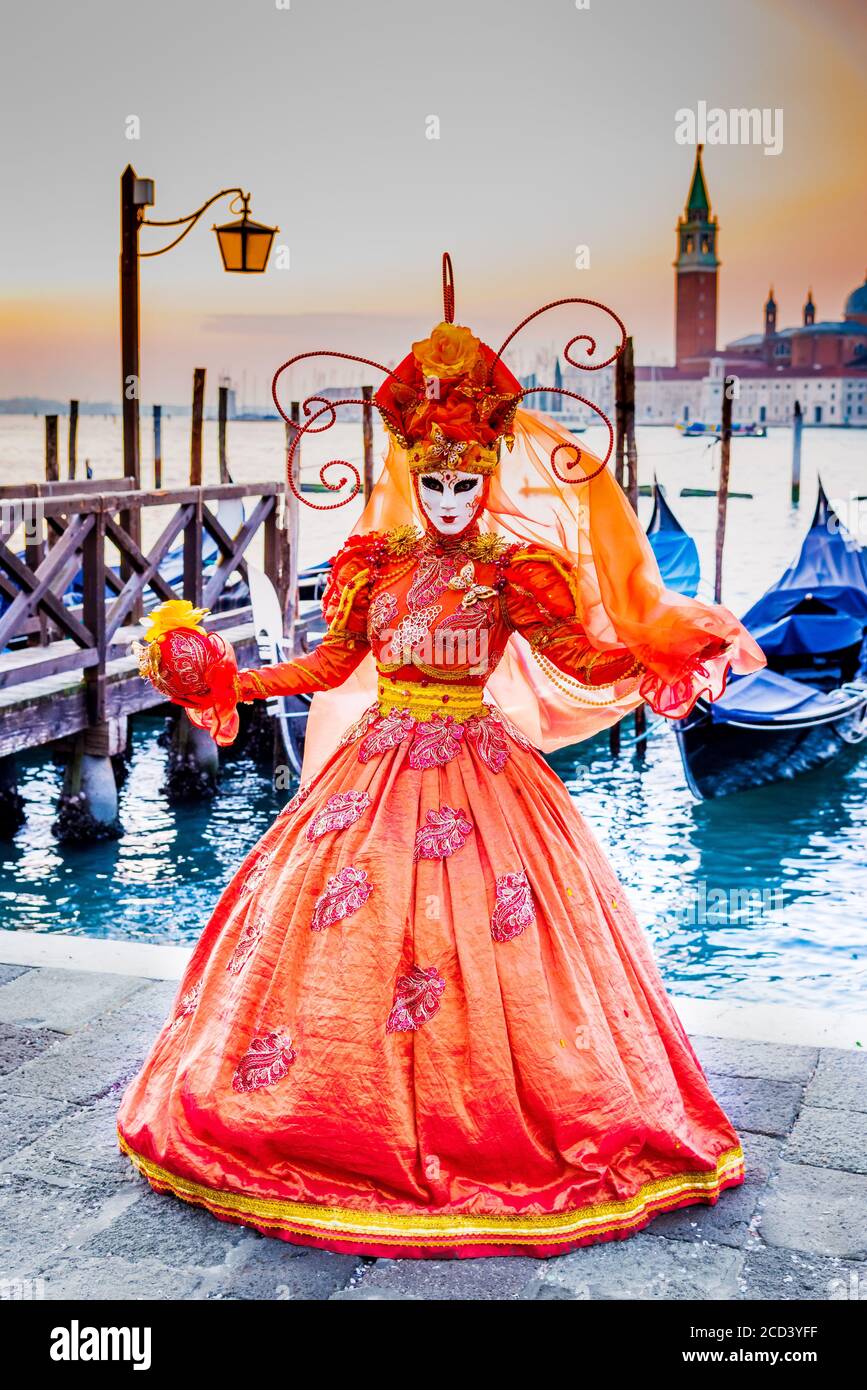 Venice, Italy, venetian masked model from the Venice Carnival, with ...
