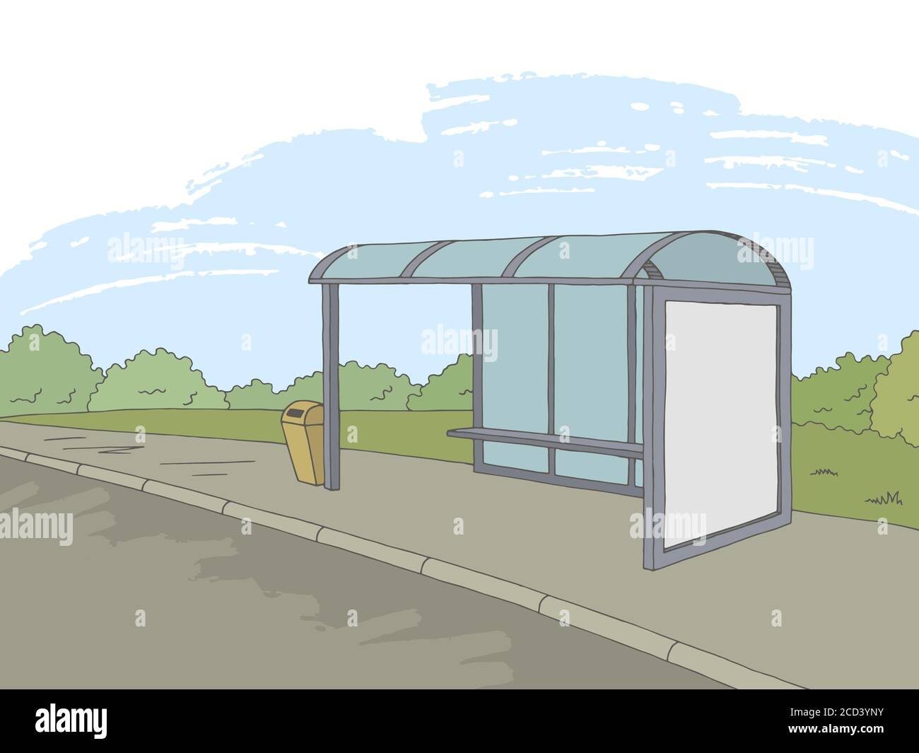 Bus stop graphic color street landscape sketch illustration vector ...