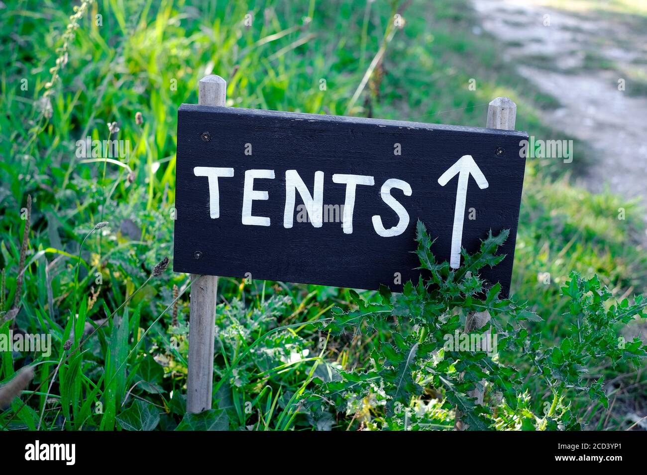 tents direction sign on camp site, north norfolk, england Stock Photo ...