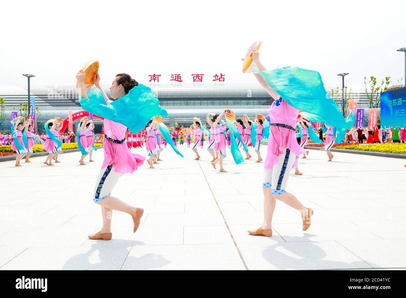 People dance to celebrate the official use of Hutong Yangtze River ...