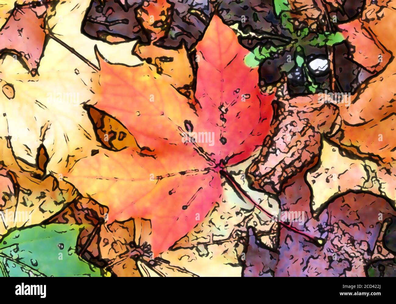 Comic style painting of colorful autumn leaves for backgrounds or ...
