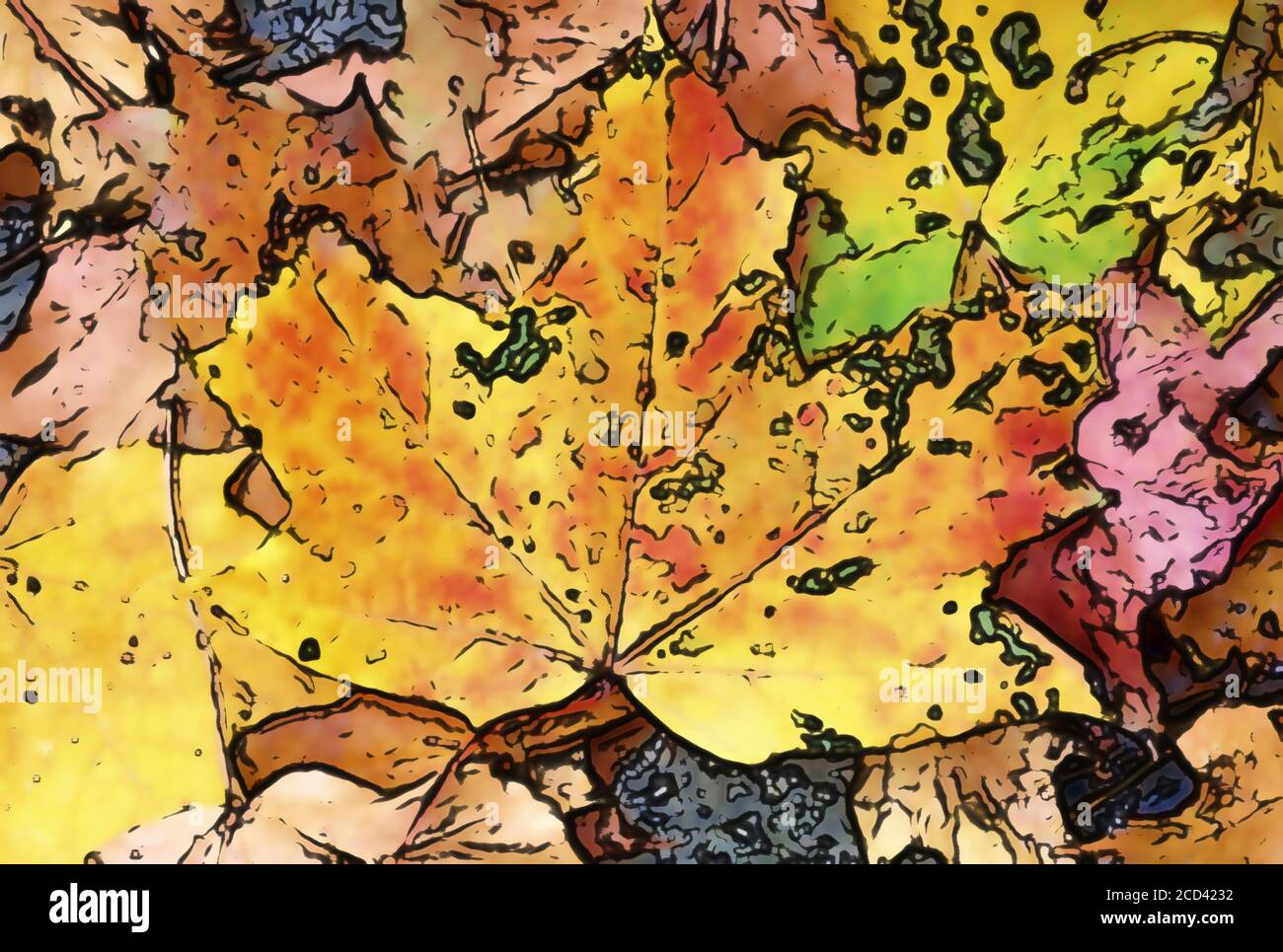 Comic style painting of colorful autumn leaves for backgrounds or ...
