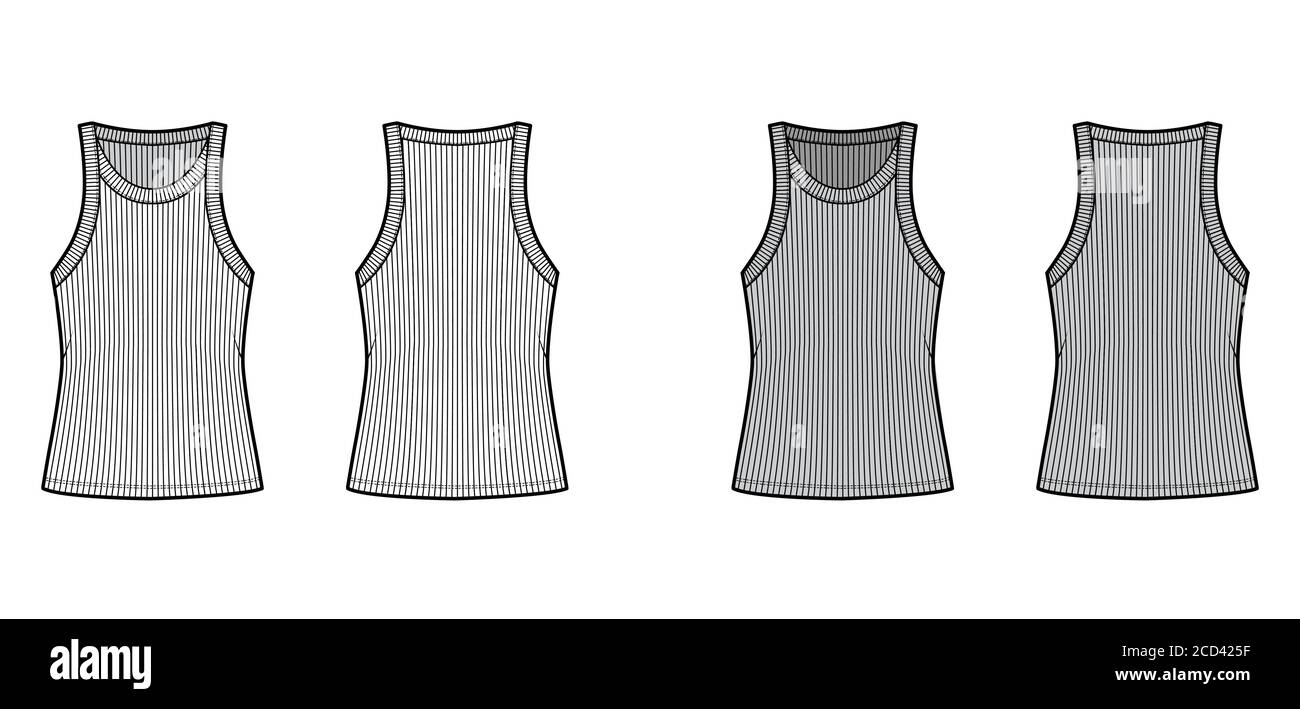 Ribbed cotton-jersey tank technical fashion illustration with wide ...