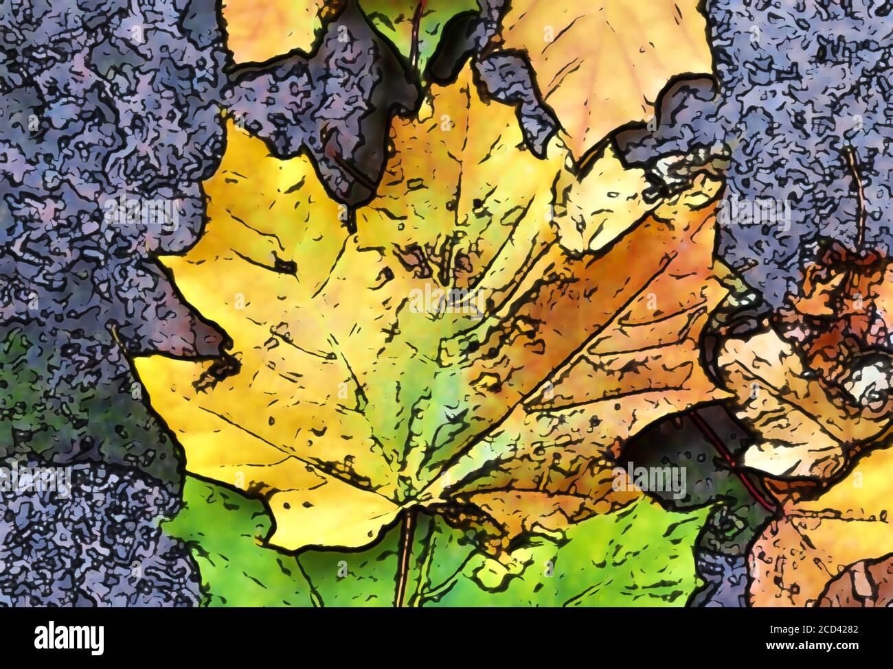 Comic style painting of colorful autumn leaves for backgrounds or ...
