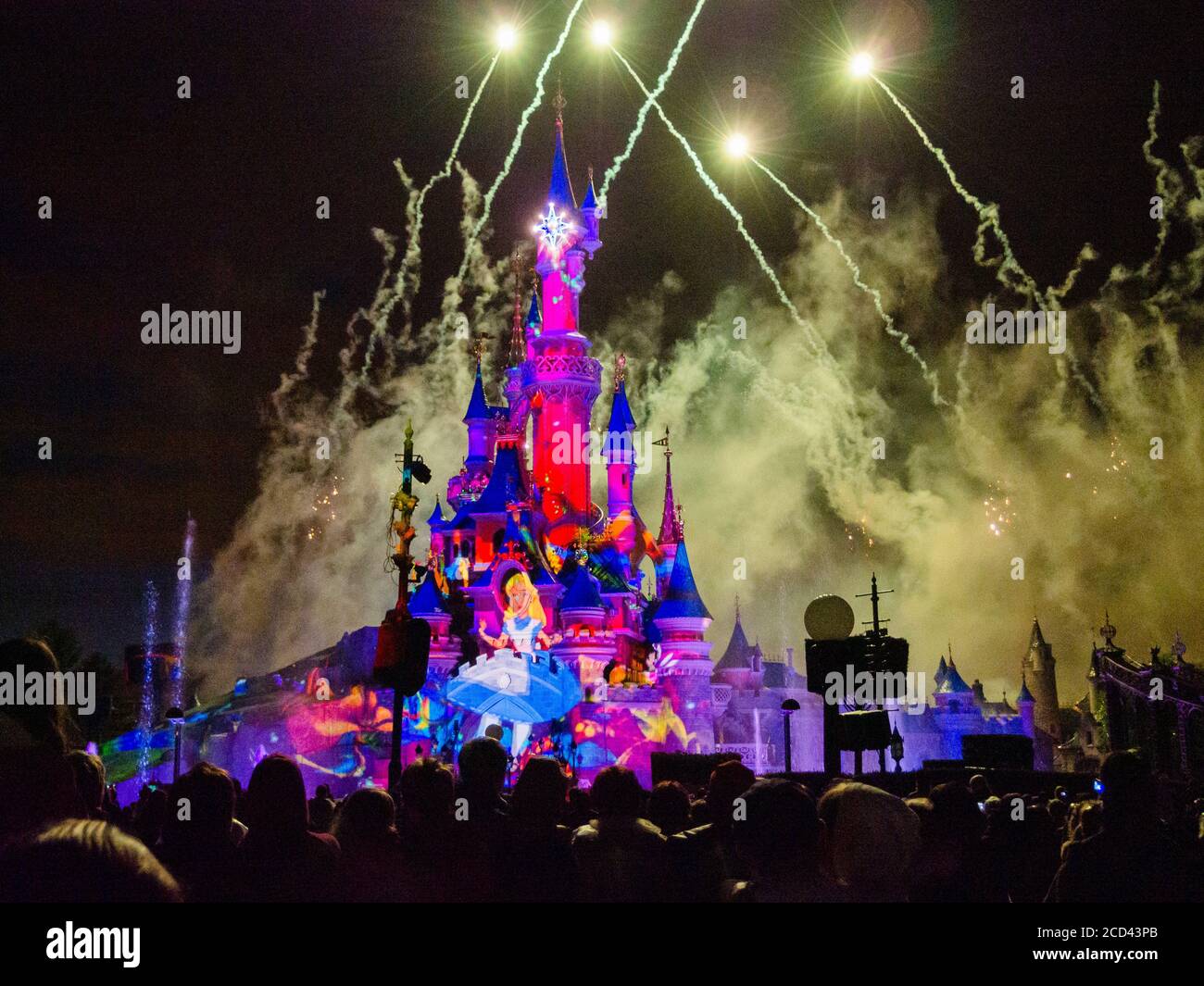 Disneyland Paris, castle with fireworks Stock Photo - Alamy