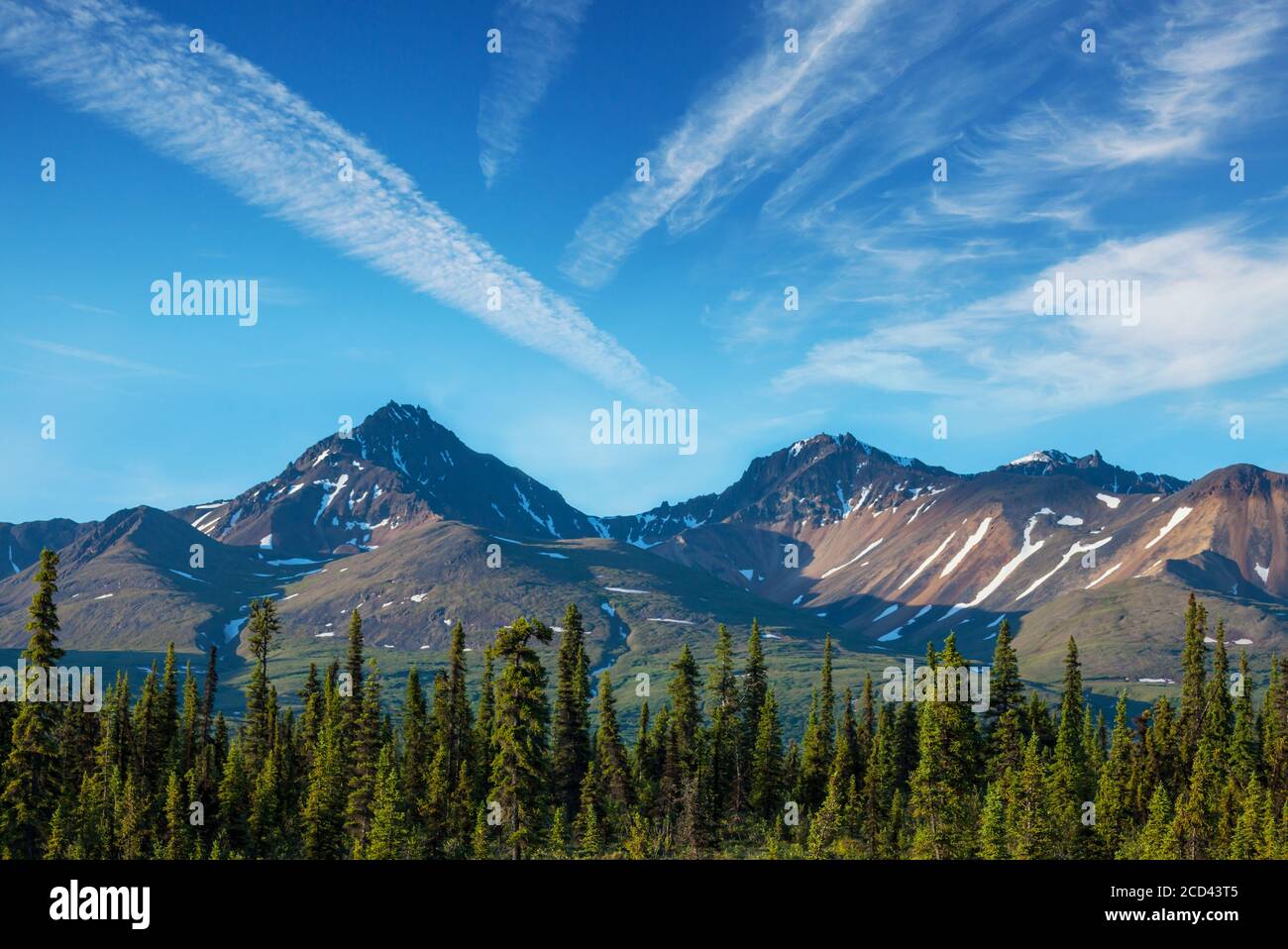 Picturesque Mountains of Alaska in summer. Snow covered massifs ...