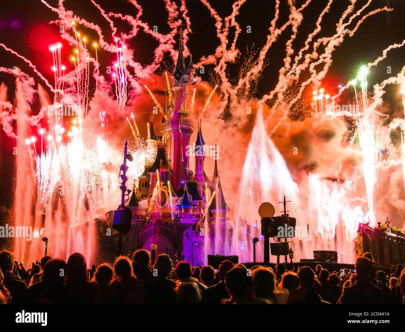 Disneyland Paris, castle with fireworks Stock Photo - Alamy