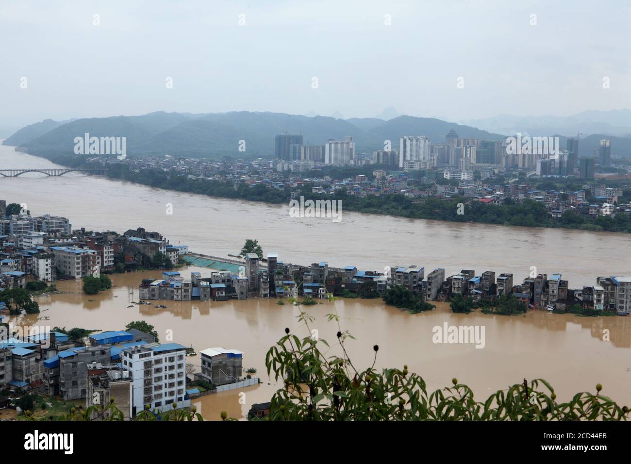 Aerial view of residential aeras submerged by flood caused by heavy ...