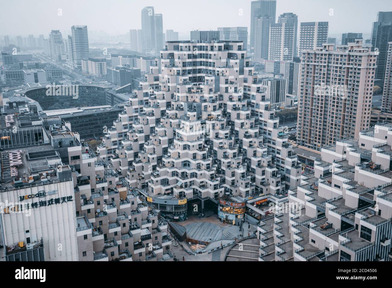 --File--Aerial view of a pyramid-shaped apartment in Kunshan city, east ...