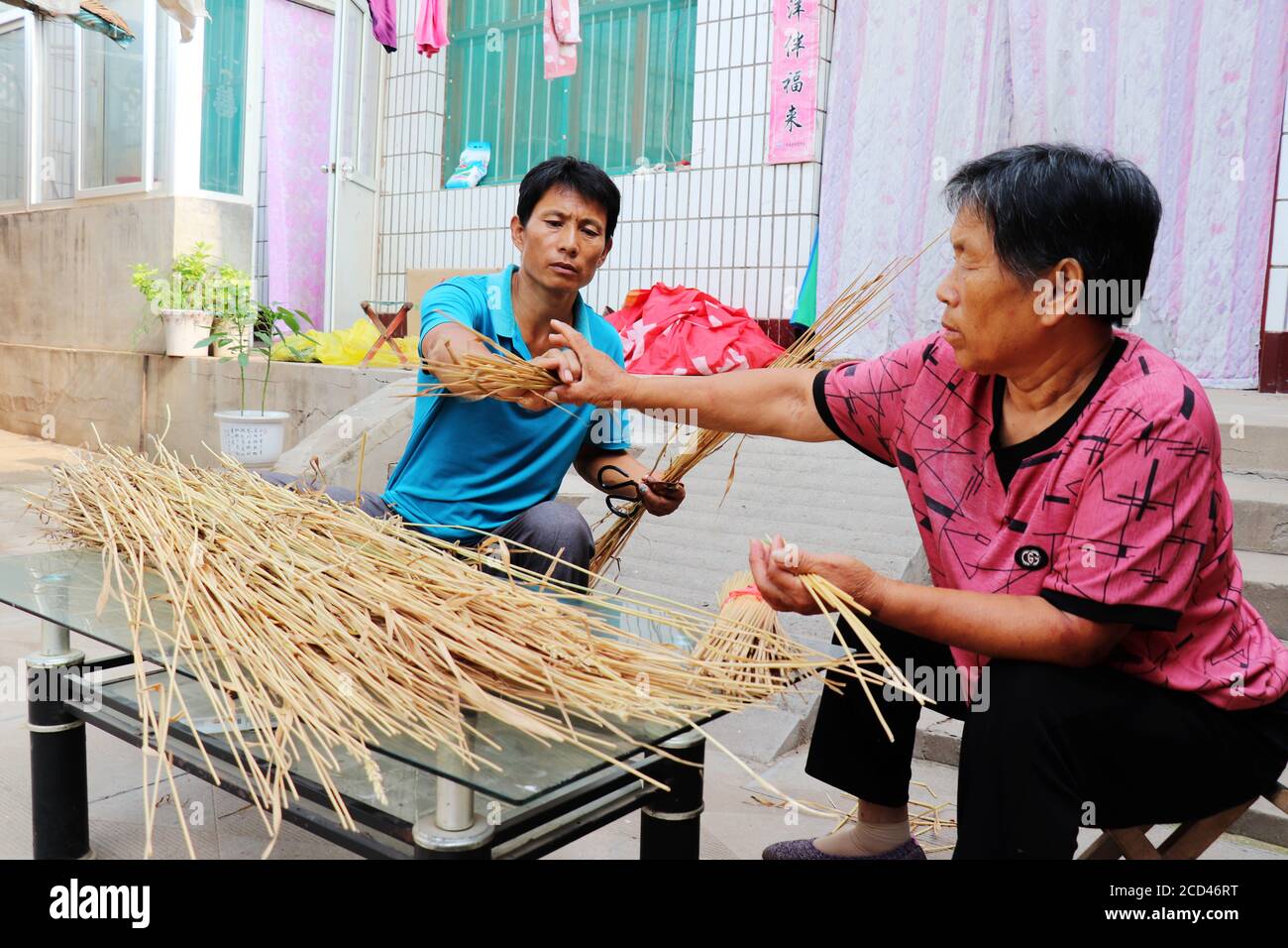 Artist and farmer Guo Shunling makes wheat-straw drawing at Junying ...