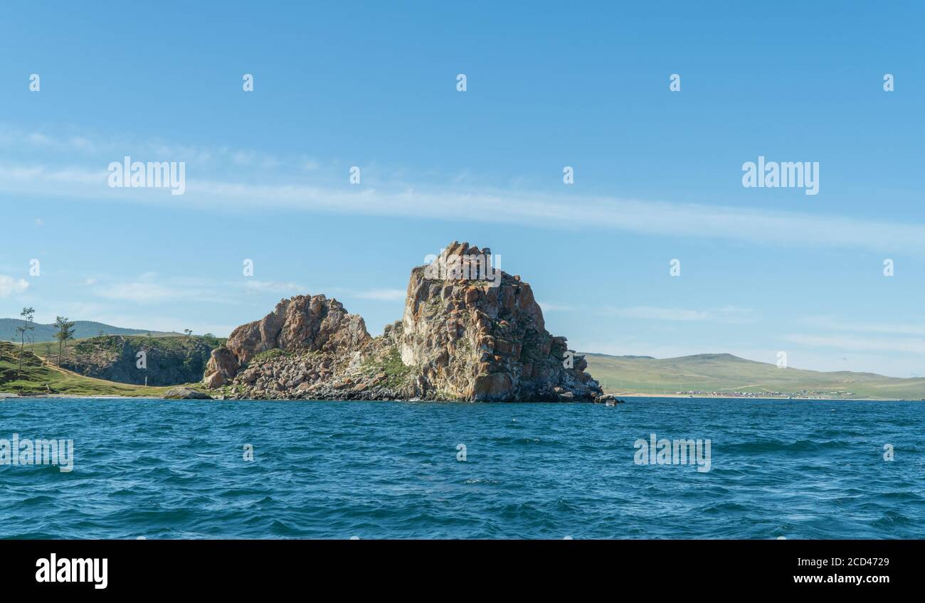 Shamanka Rock on Olkhon. Cape Burhan. Beautiful landscape of Siberian ...