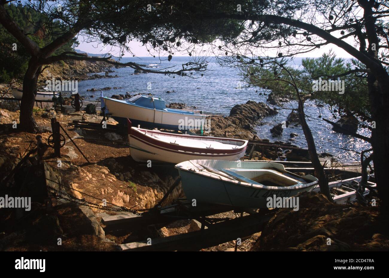 Typical Mediterranean boat on land in Provence Stock Photo - Alamy