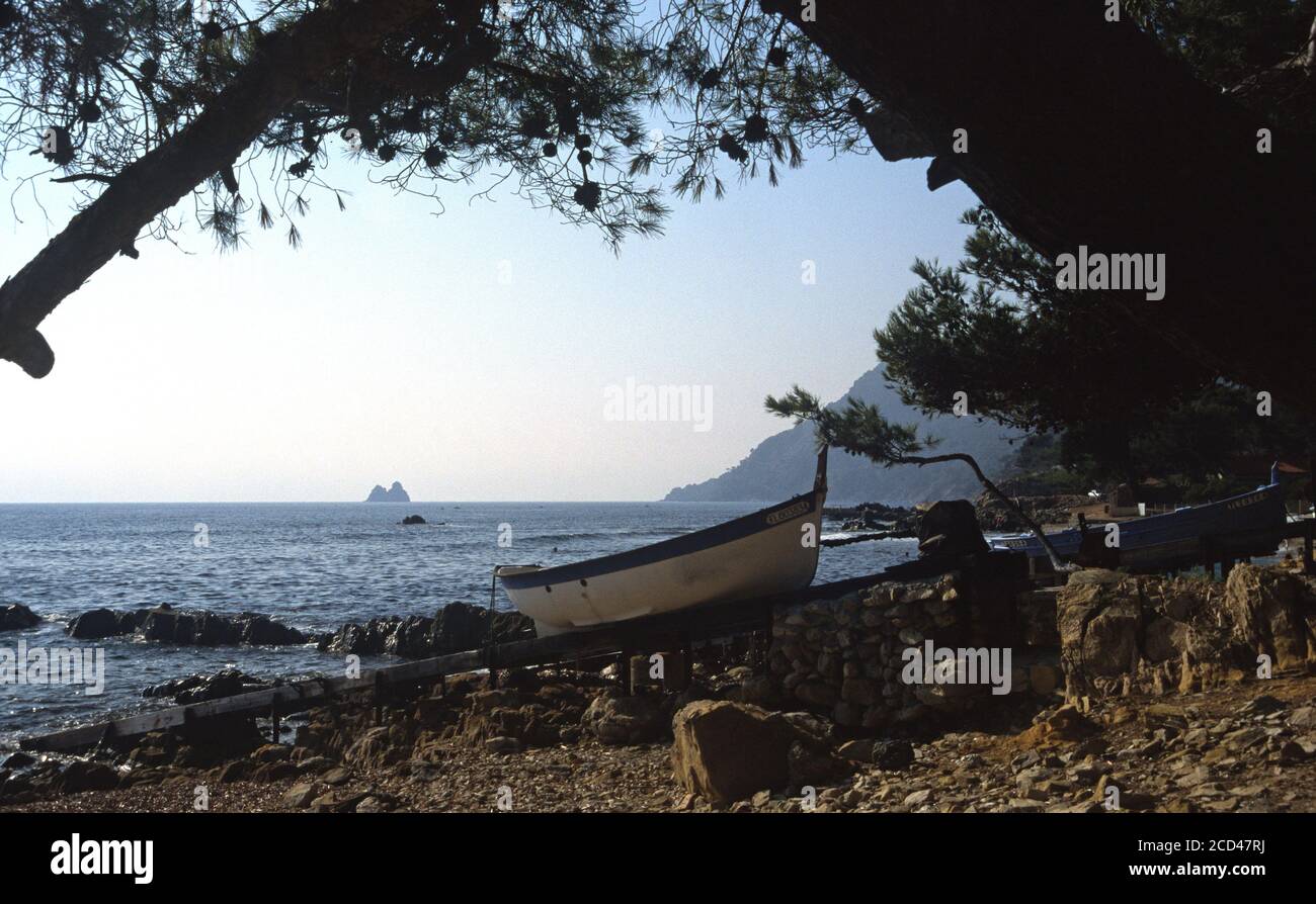 Typical Mediterranean boat on land in Provence Stock Photo - Alamy