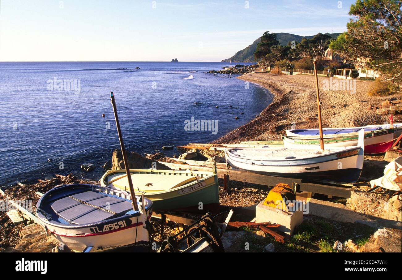 Typical Mediterranean boat on land in Provence Stock Photo - Alamy