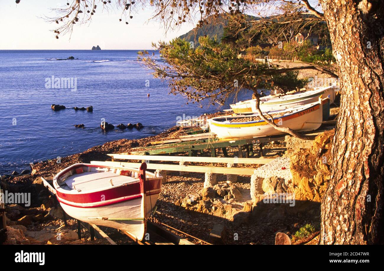 Typical Mediterranean boat on land in Provence Stock Photo - Alamy