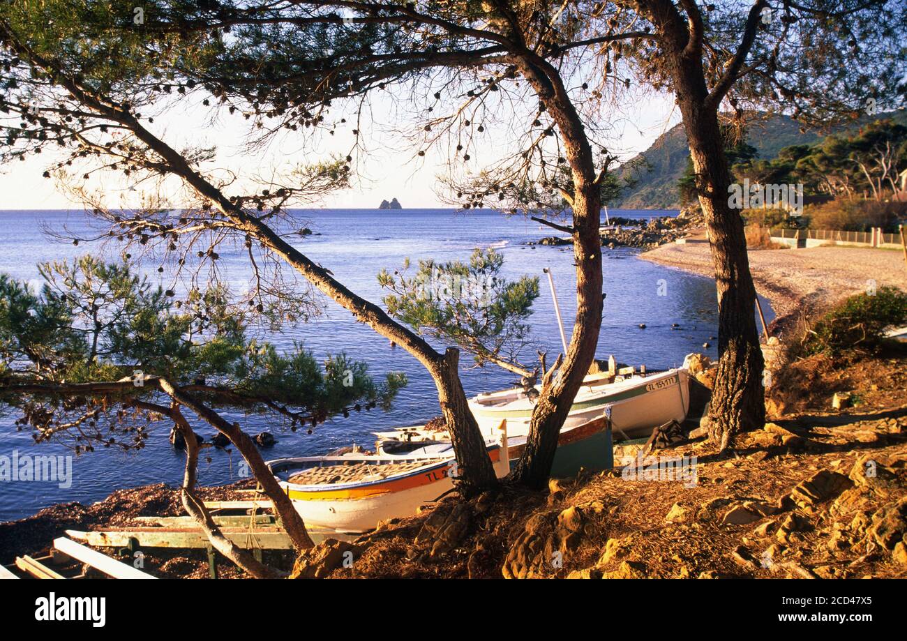 Typical Mediterranean boat on land in Provence Stock Photo - Alamy