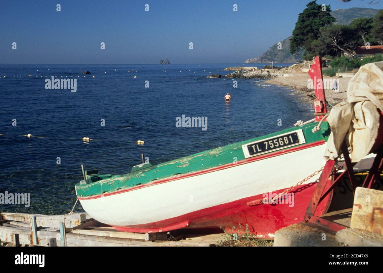 Typical Mediterranean boat on land in Provence Stock Photo - Alamy