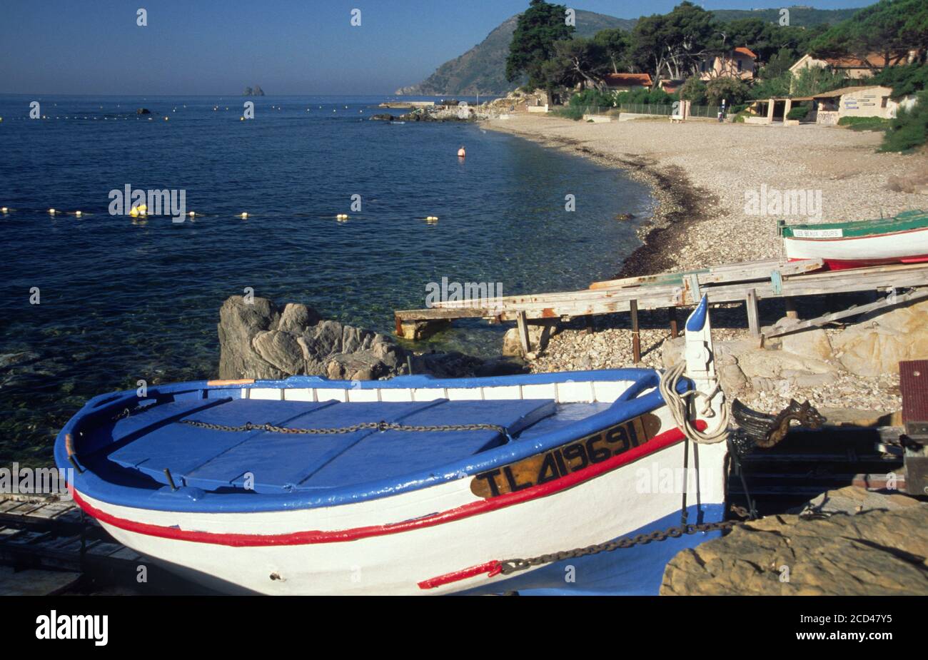 Typical Mediterranean boat on land in Provence Stock Photo - Alamy