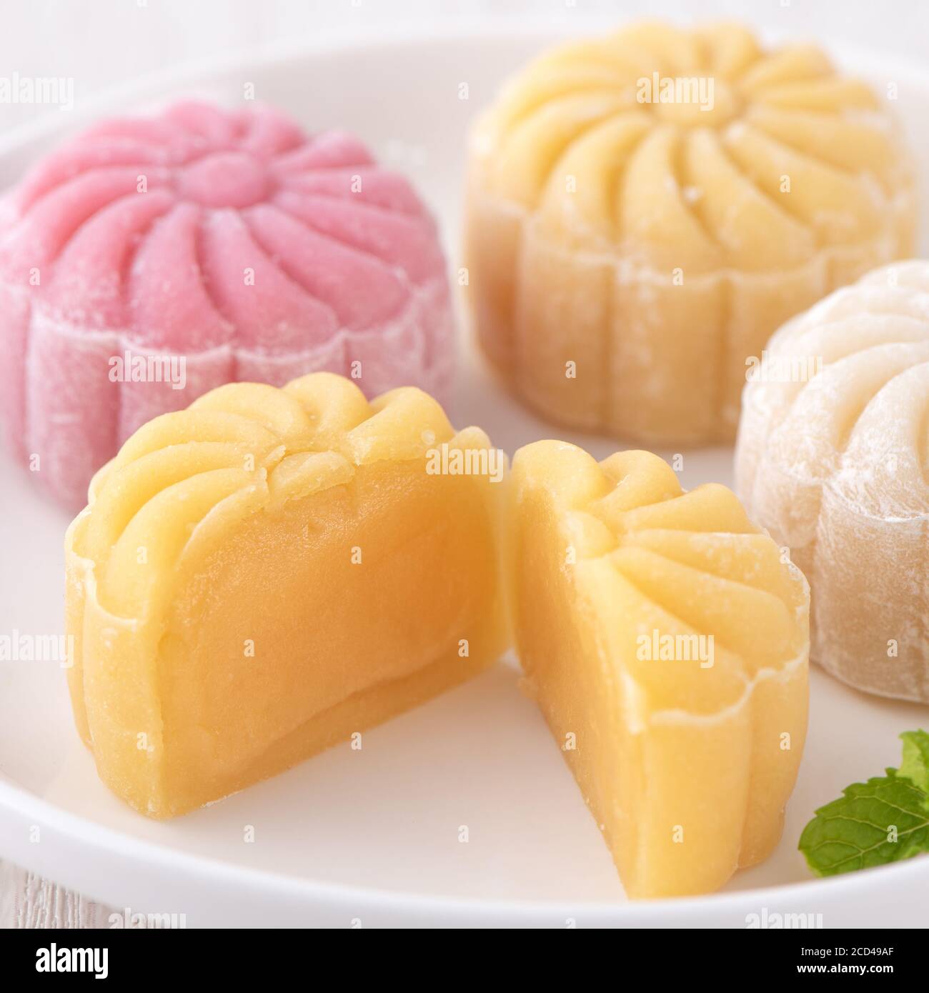 Colorful snow skin moon cake, sweet snowy mooncake, traditional savory ...