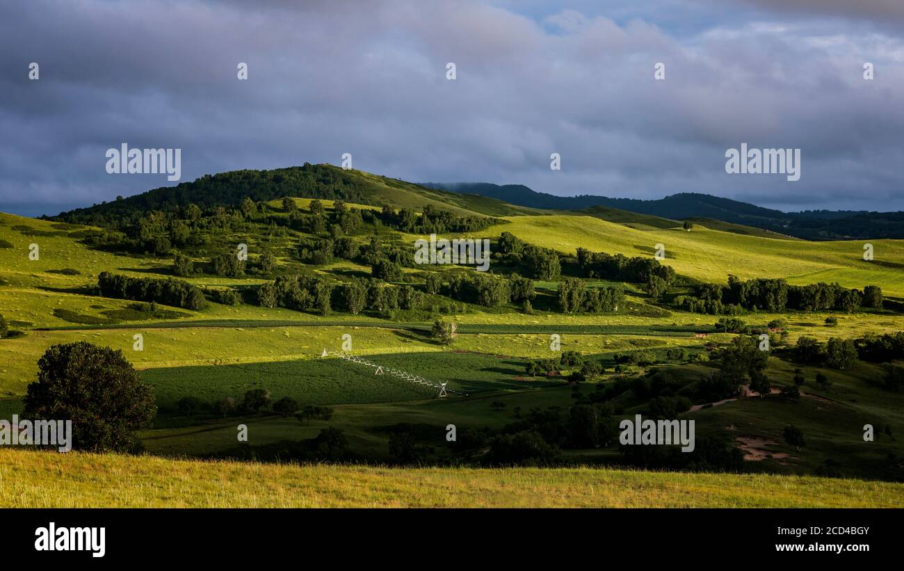 Aerial view of the advection fog at Wulan Butong Grassland in Chifeng ...