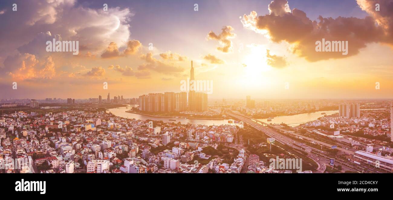 Panorama aerial view at Landmark 81 is a super tall skyscraper in ...