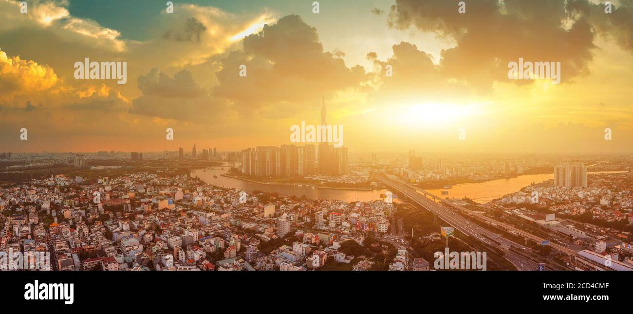 Panorama aerial view at Landmark 81 is a super tall skyscraper in ...