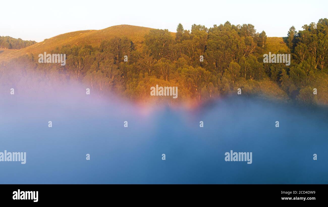 Aerial view of the advection fog at Wulan Butong Grassland in Chifeng ...
