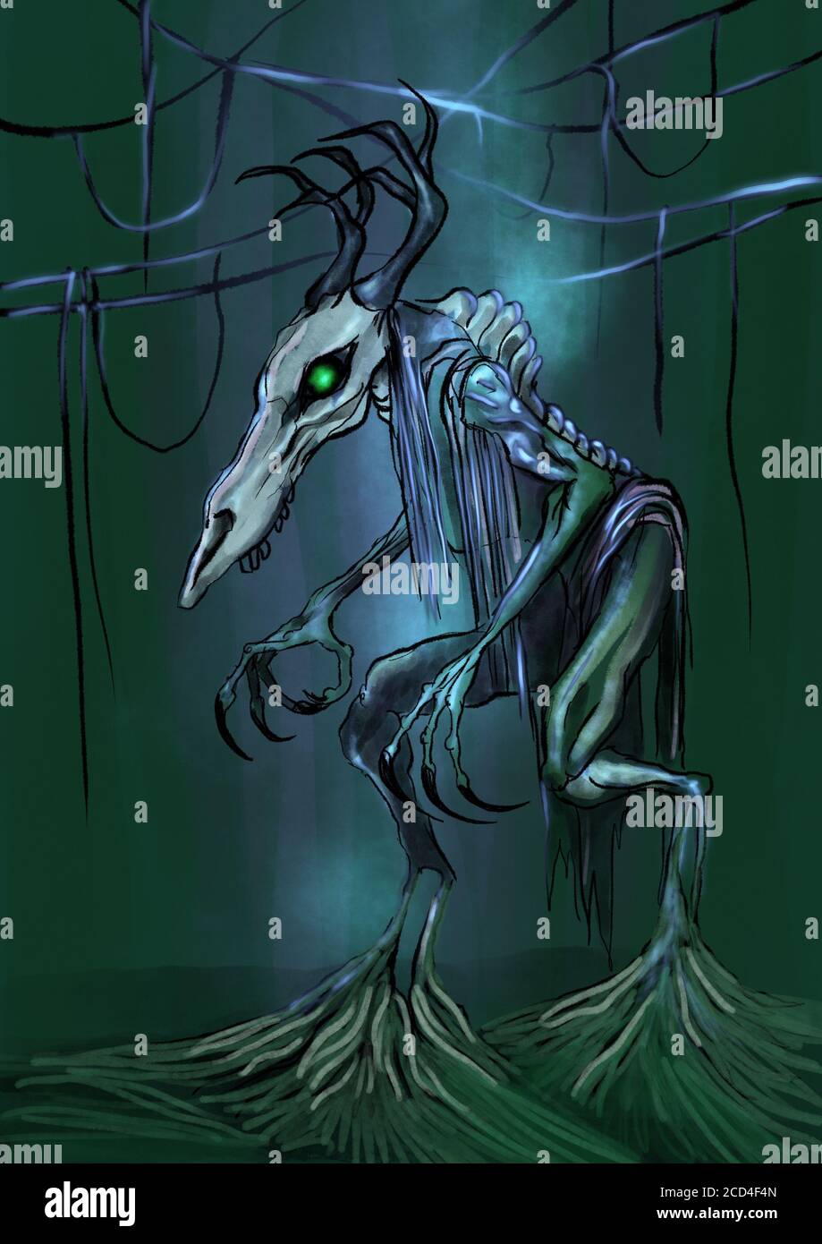 illustration of a spooky Wendigo cryptid monster Stock Photo - Alamy