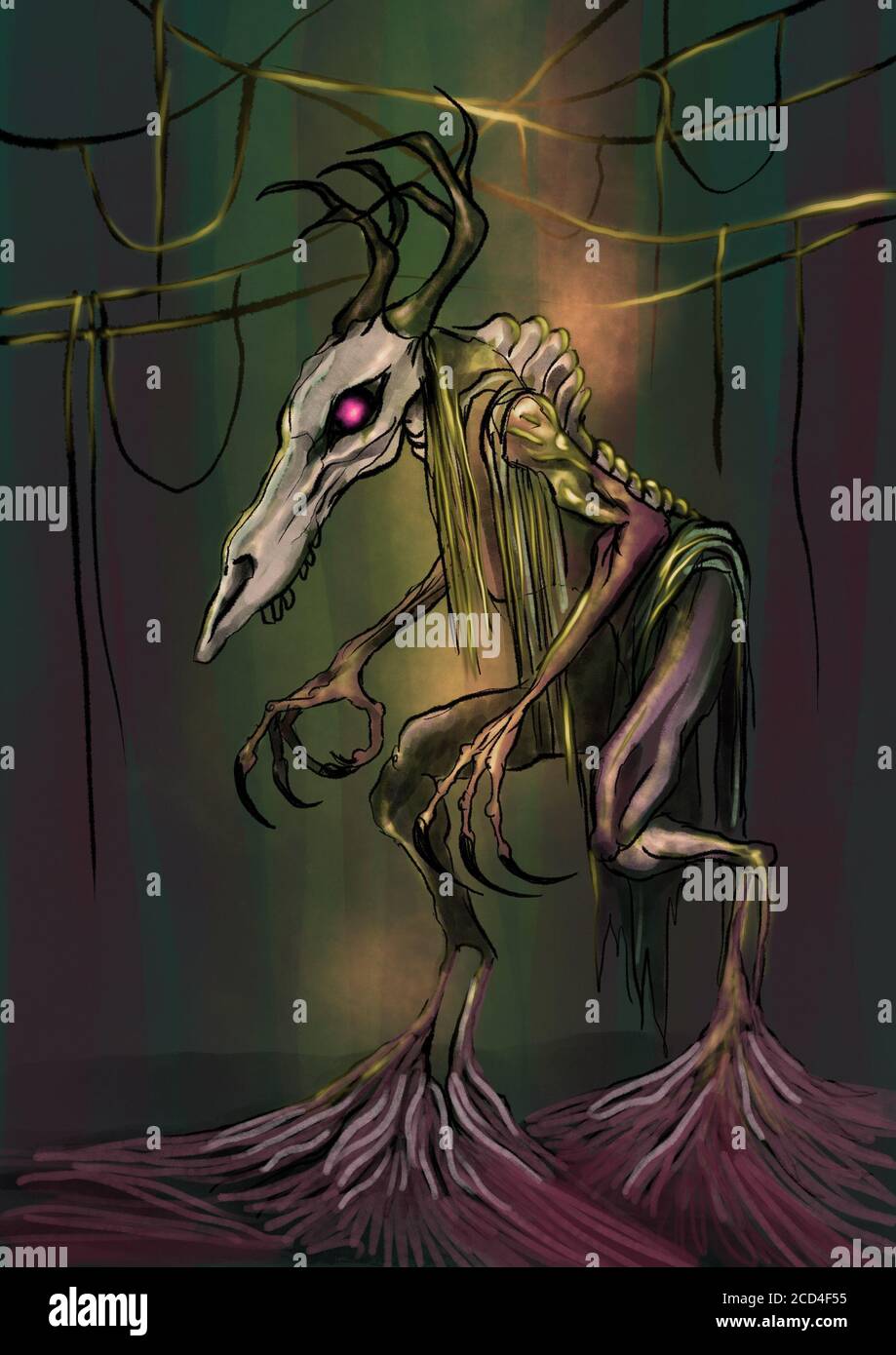 illustration of a spooky Wendigo cryptid monster Stock Photo - Alamy