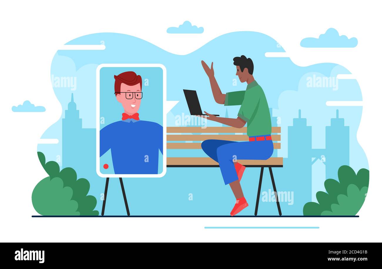 Freelance Remote Work Vector Illustration Cartoon Flat Happy Man Freelancer Worker Character