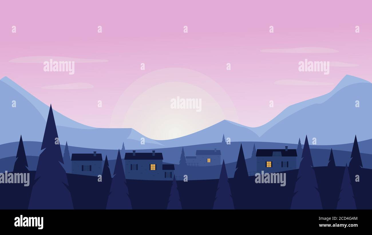 Cartoon Sunset On Farm