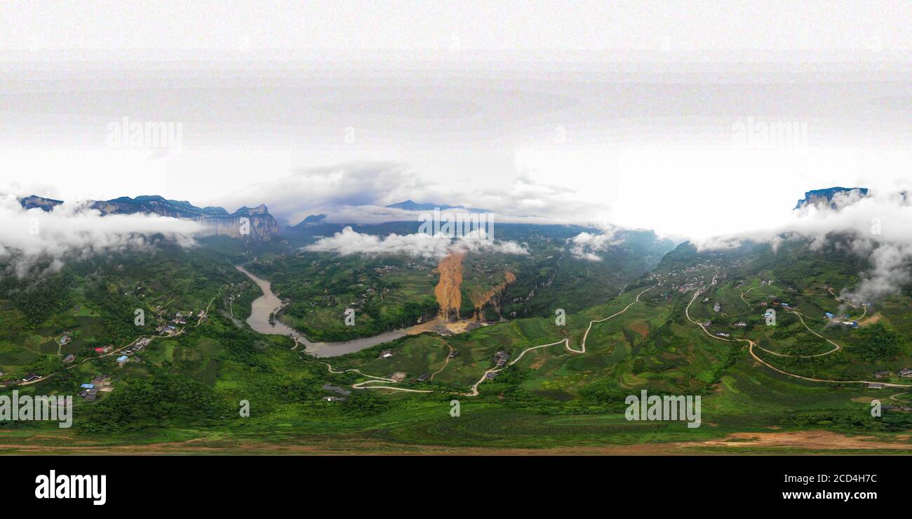 Aerial view of Qingjiang River in Mazhe Village in Enshi city, south ...