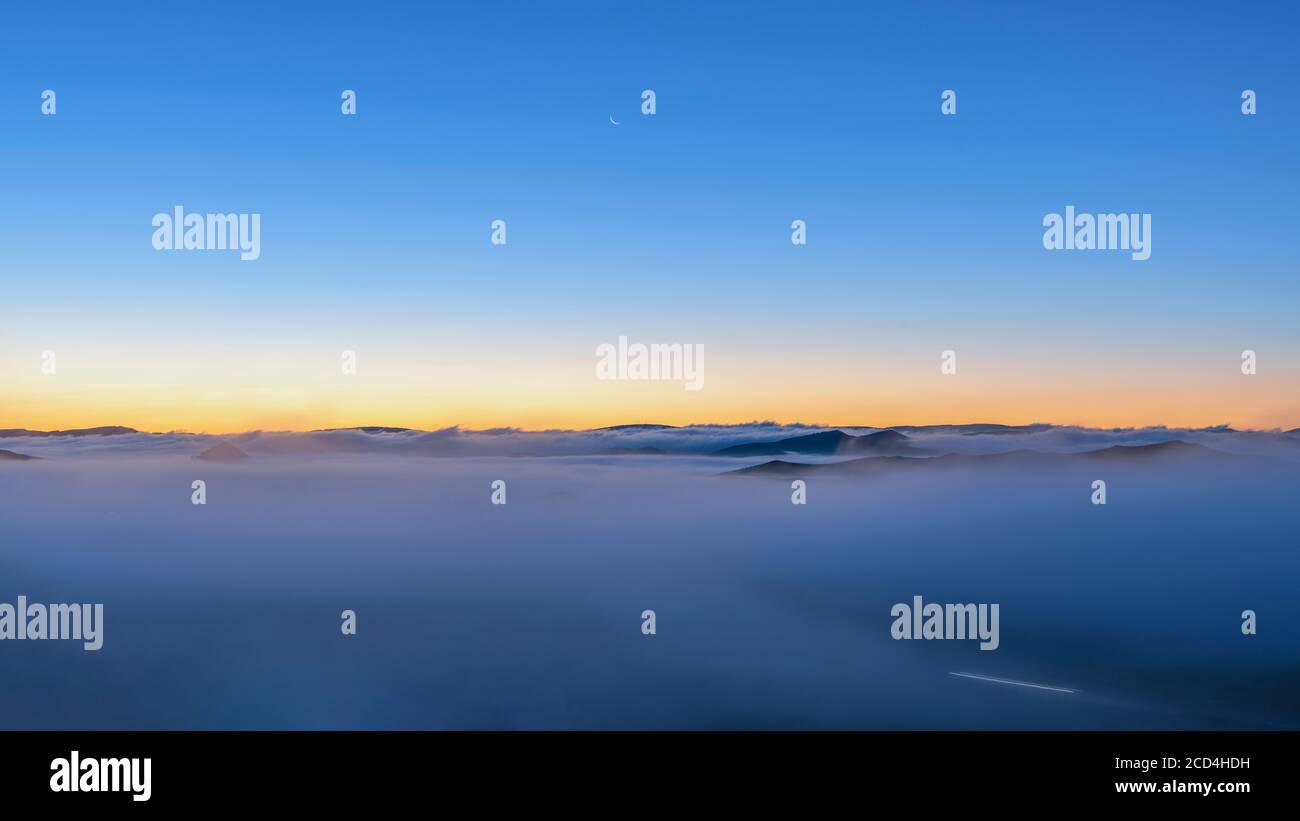 Aerial view of the advection fog at Wulan Butong Grassland in Chifeng ...