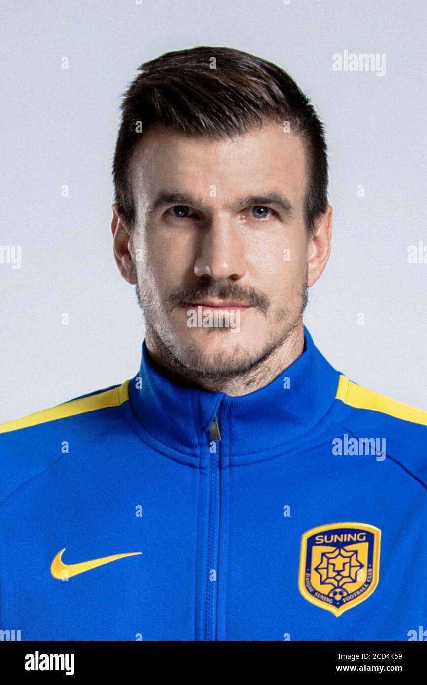Croatian football player Ivan Santini of Jiangsu Suning F.C. poses to ...