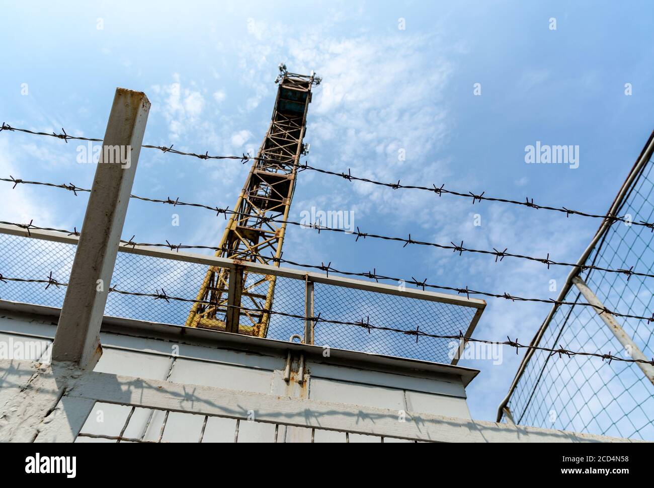 fence barbed wire and watchtower on the border Ukraine Crimea Stock ...