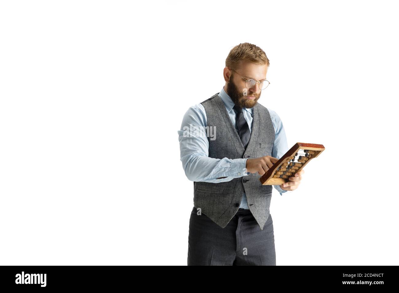 Cheerful handsome businessman isolated over white studio background ...