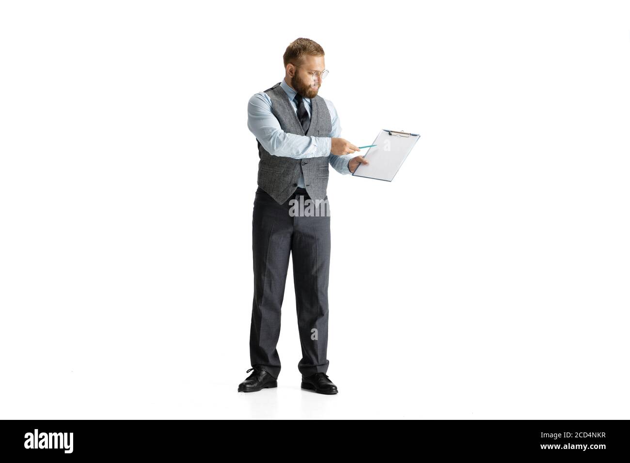 Cheerful handsome businessman isolated over white studio background ...