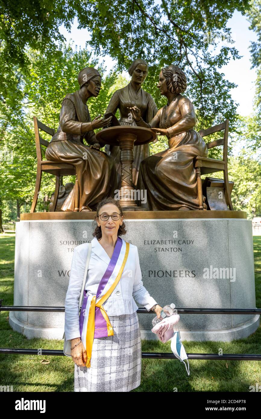 New York, USA. 26th Aug, 2020. Artist Meredith Bergmann poses in front ...
