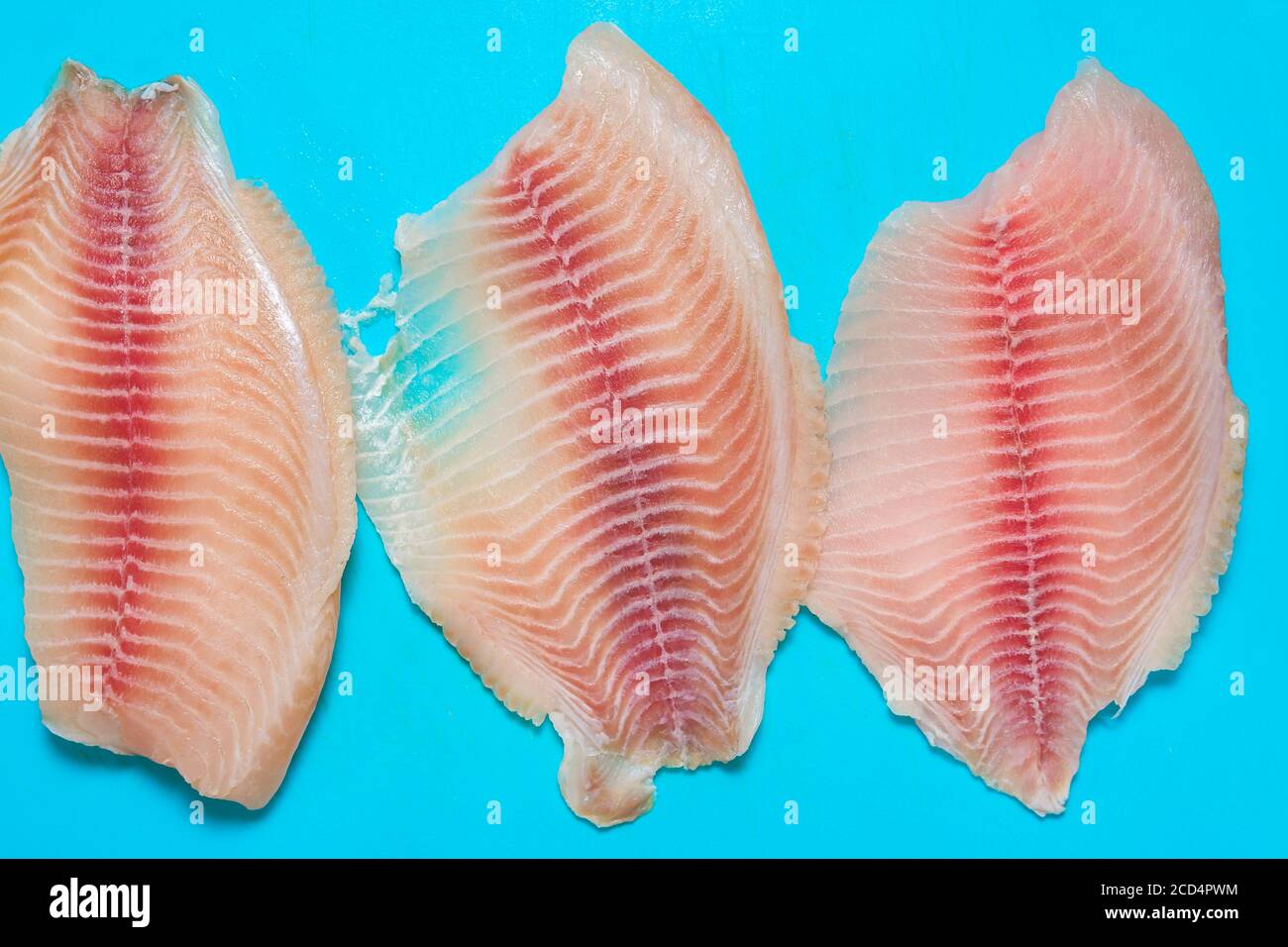 Whitefish Tilapia Fish Raw Fillet. Selective focus. To close. top view ...