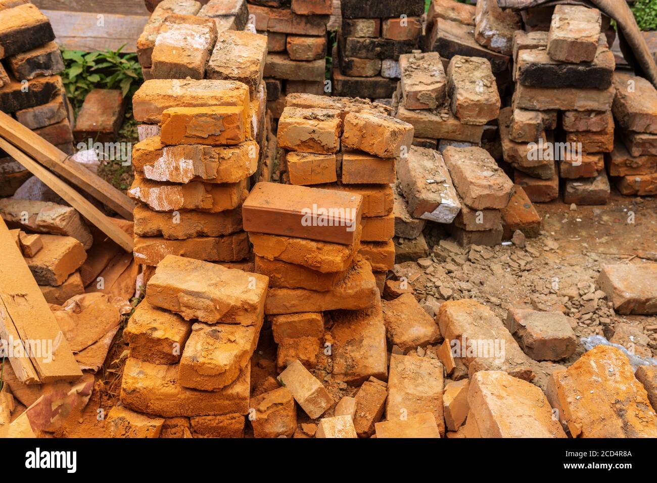 red bricks pile. stack for construction. Repair, industrial brickwork ...
