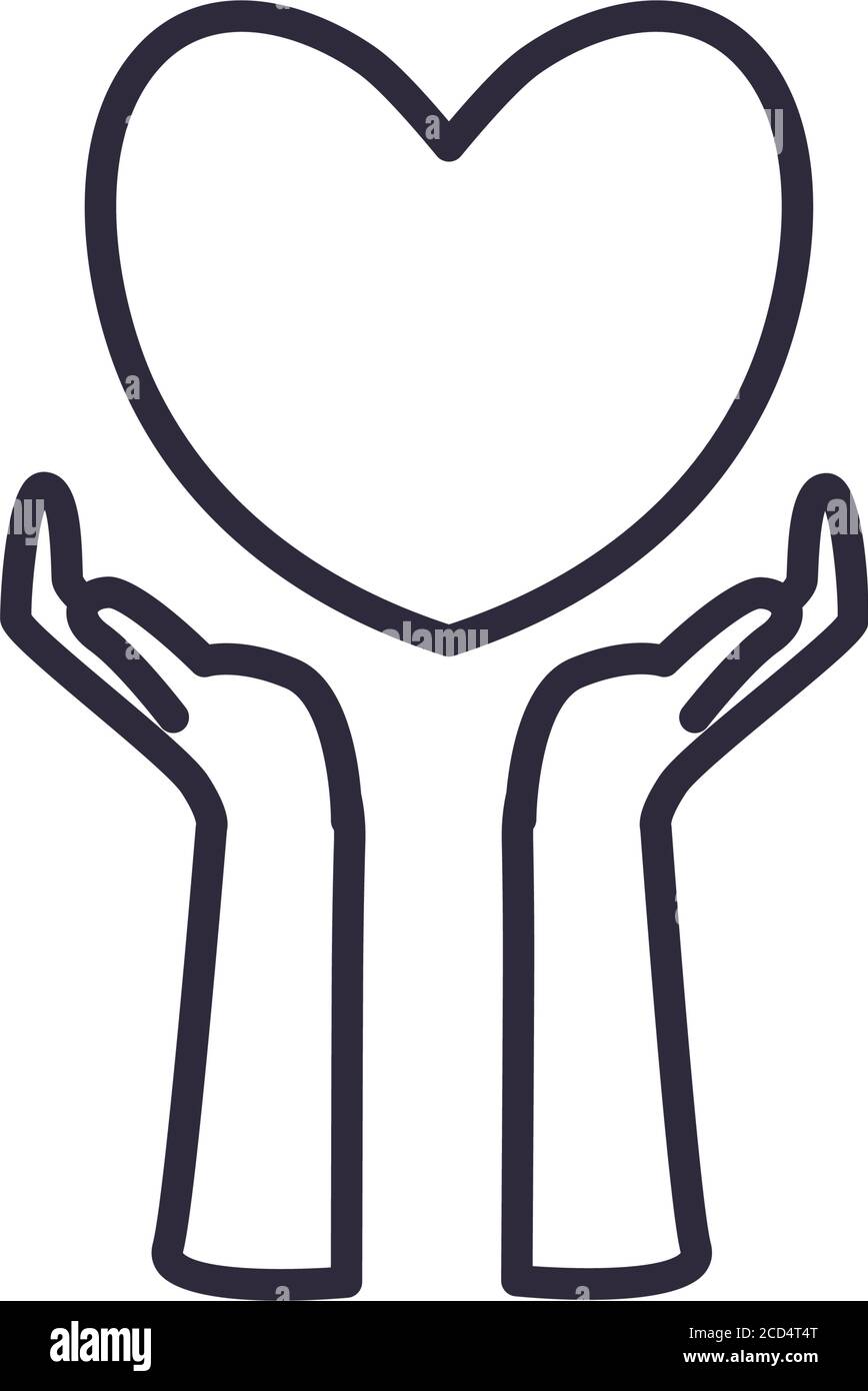 Heart over hands line style icon design of love passion and romantic ...