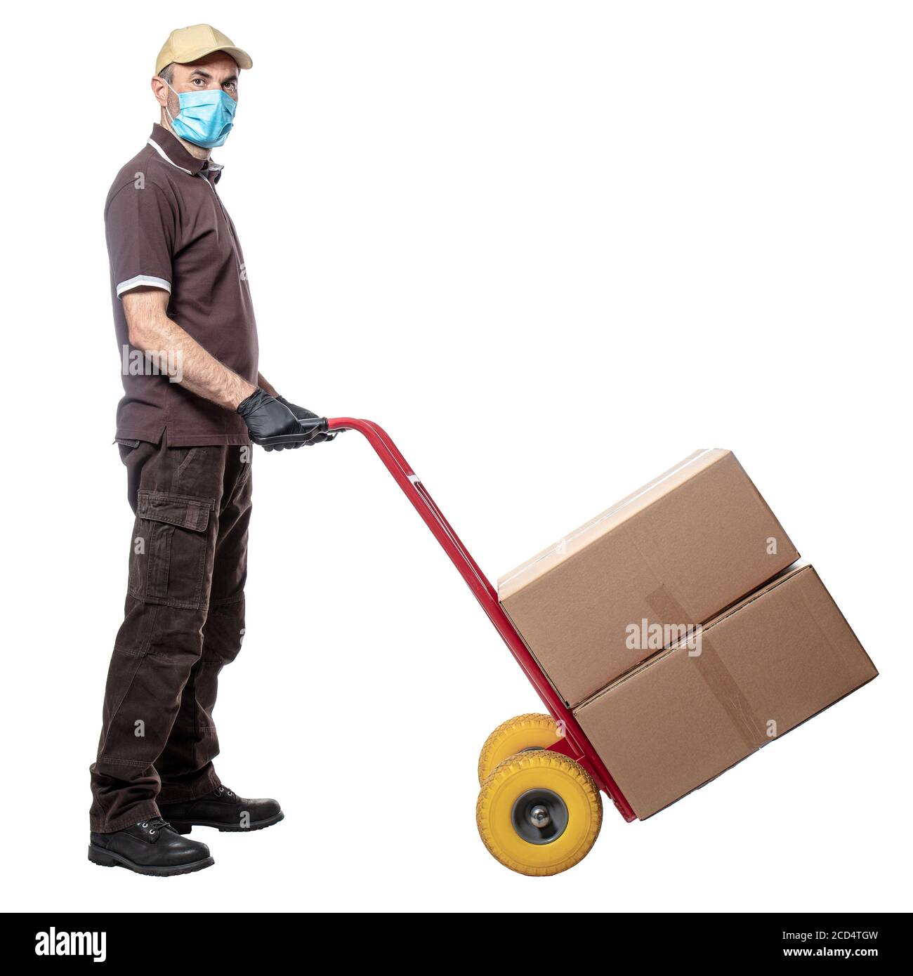 Delivery man with a mask Cut Out Stock Images & Pictures - Alamy