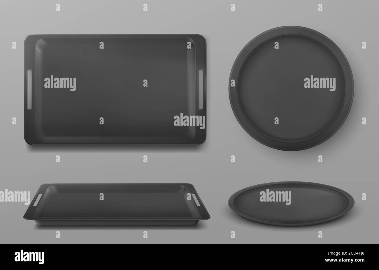 Empty black food tray for lunch and pizza in restaurant or canteen ...